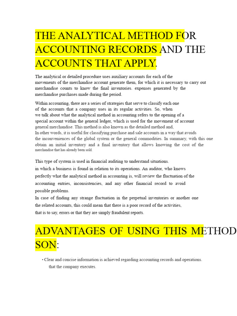 The Analytical Method - Accounting | PDF | Inventory | Income Statement