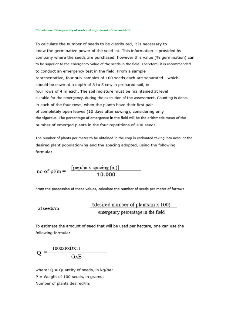 Calculation of Seed Quantity and Adjustment of The Seeder | PDF ...