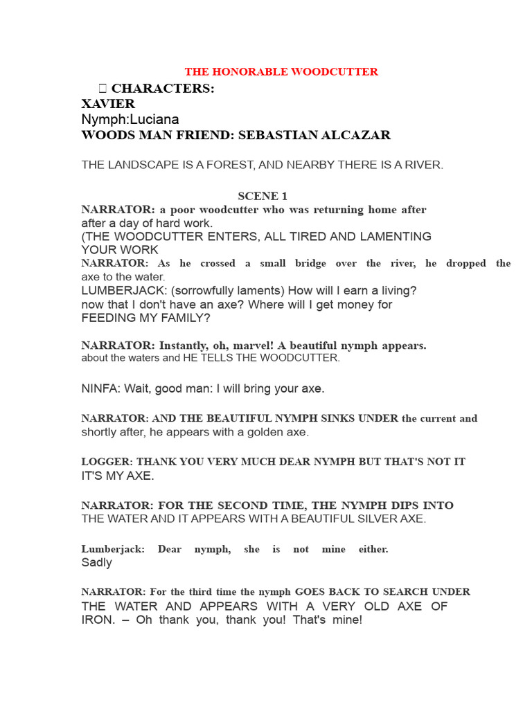 The Honorable Woodcutter Play Script | PDF | Fairy Tales | Traditional ...