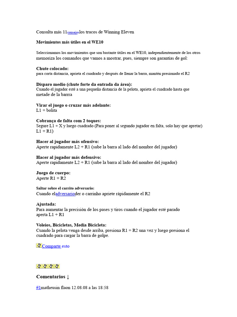 Consulta Más 11 Consejos y Trucos de Winning Eleven | PDF | Pelota ...
