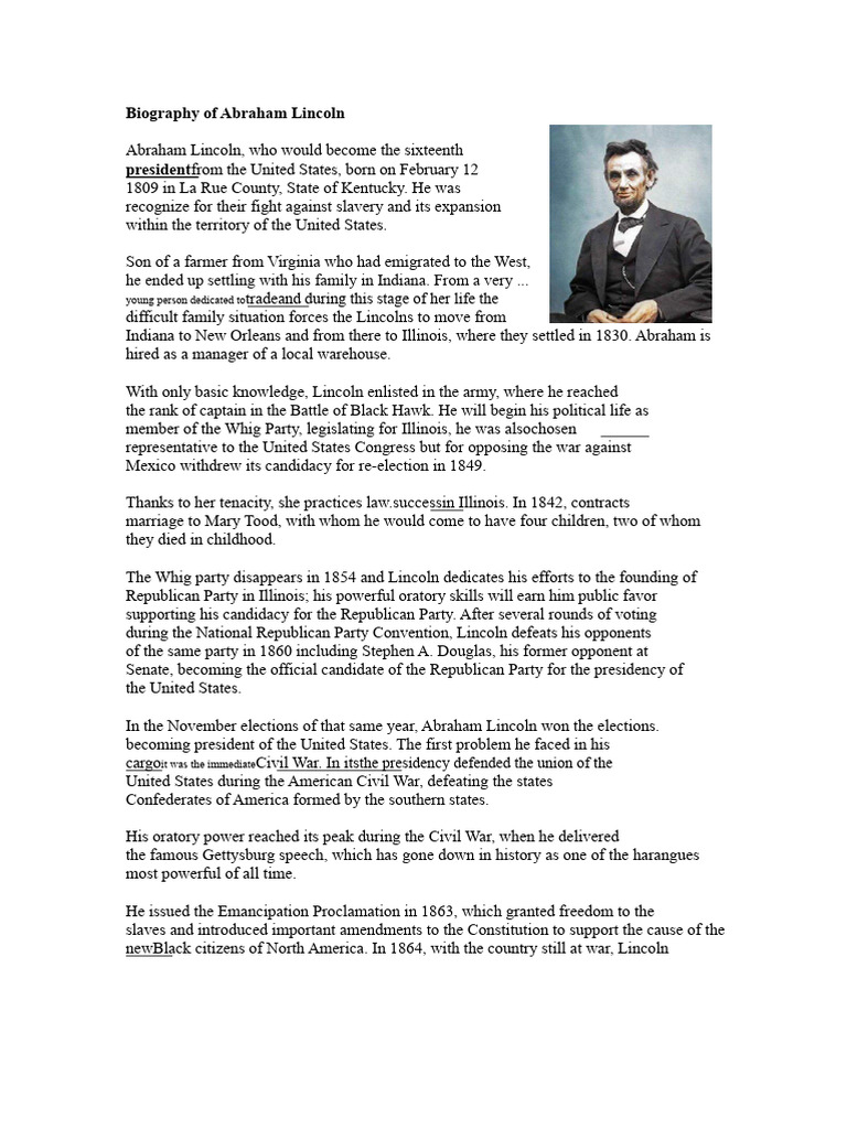 Biography of Abraham Lincoln | PDF | Abraham Lincoln | American Civil War
