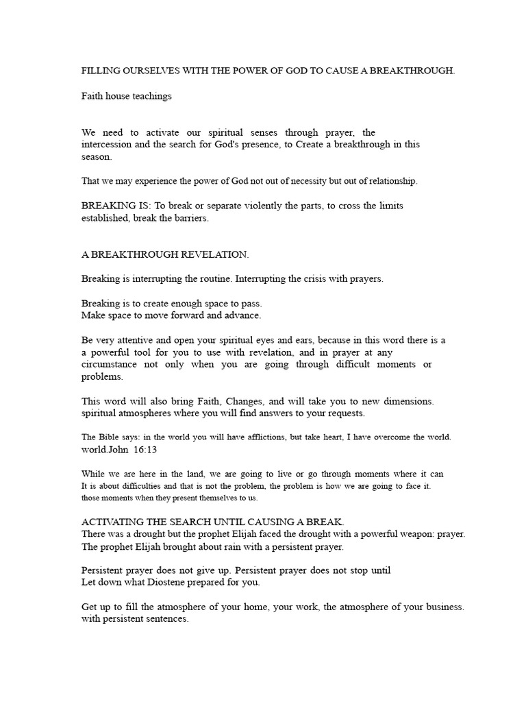 Filling Ourselves With The Power of God To Cause Breakthrough | PDF ...