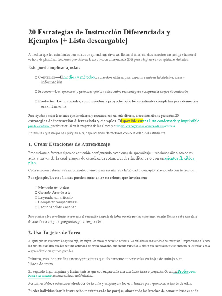 20 Estrategias de Instrucción Diferenciada y Ejemplos | PDF ...