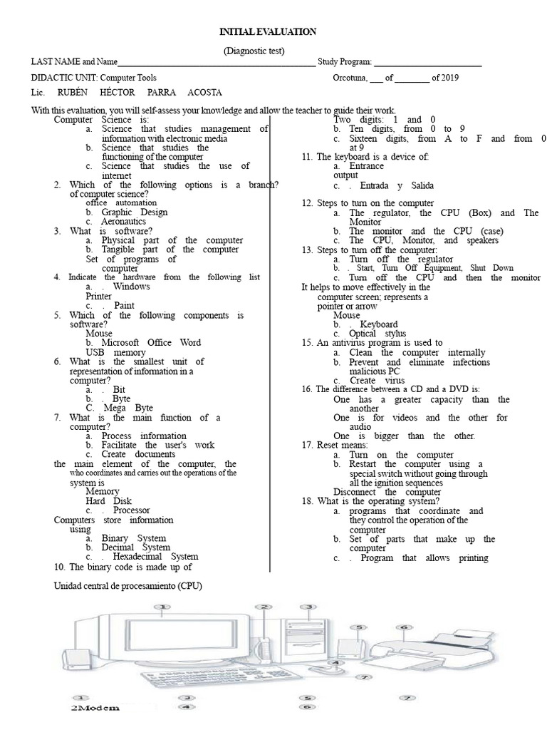 Diagnostic Test Computer Science | PDF | Software | Computer Hardware