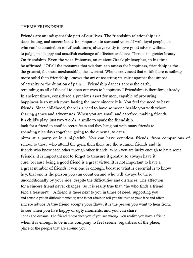 Essay On Friendship | PDF | Friendship