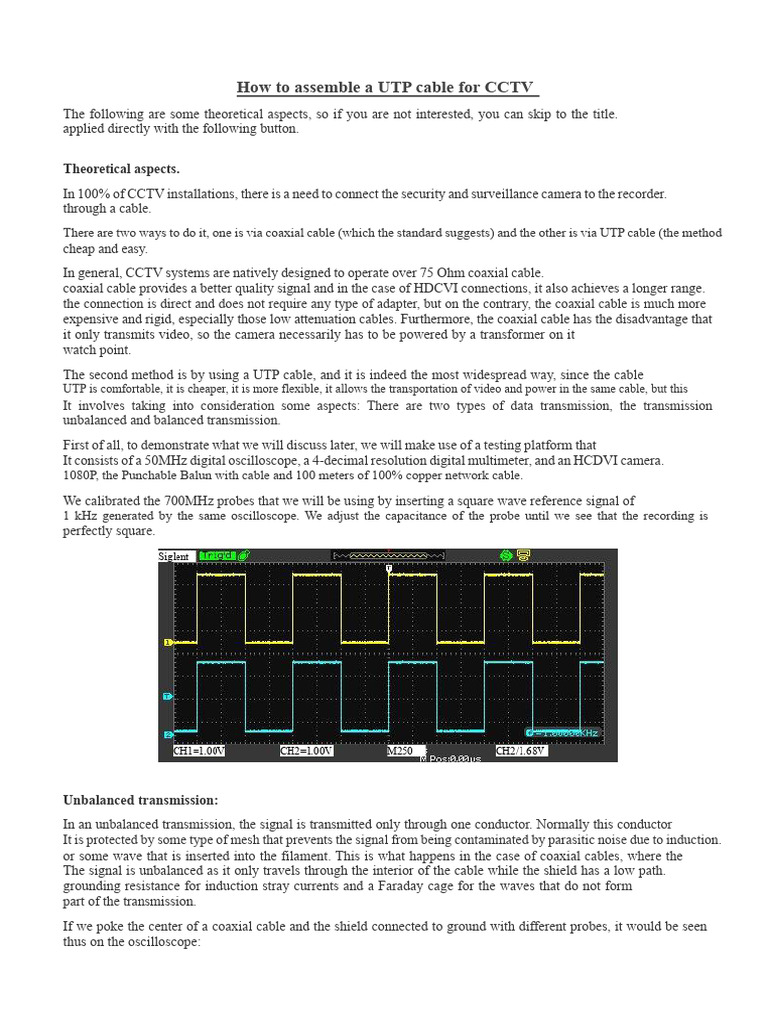 Assembling UTP Cables for CCTV Systems | PDF | Coaxial Cable ...