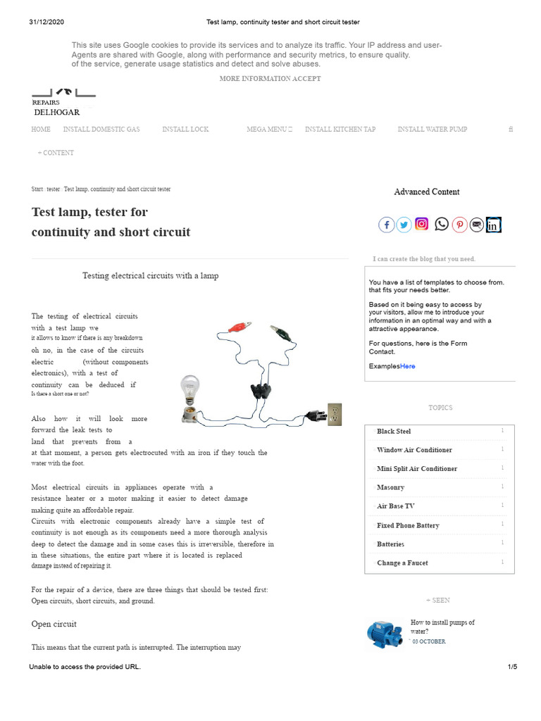 Continuity Test Lamp Usage Guide | PDF | Electricity | Electrical ...