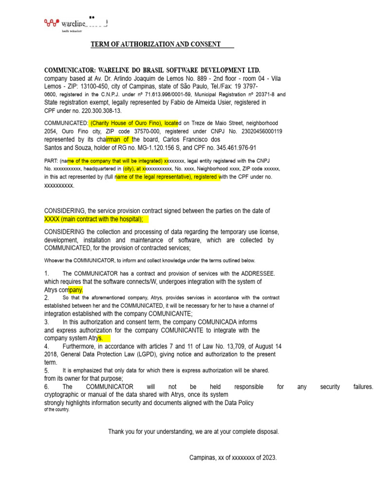 Authorization and Consent Term - Integration | PDF