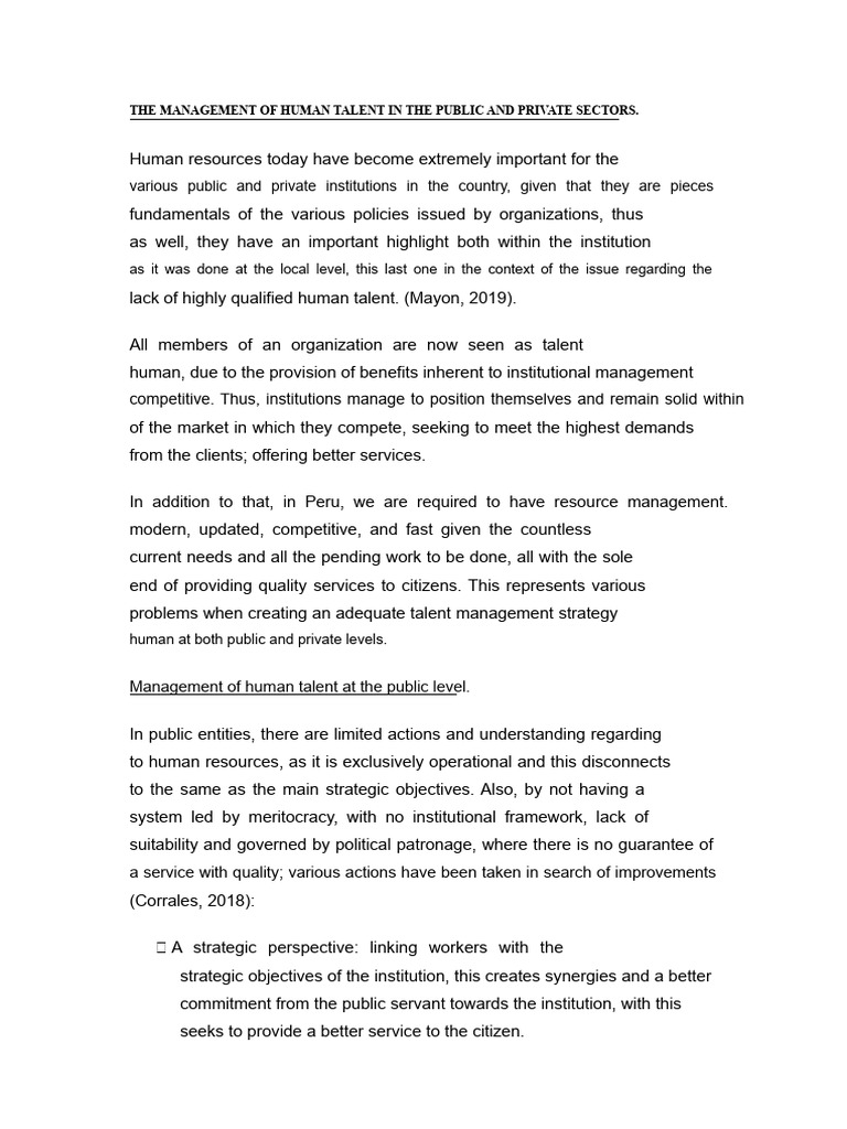 The Management of Human Talent in Public and Private Sectors | PDF | Talent Management | Motivation