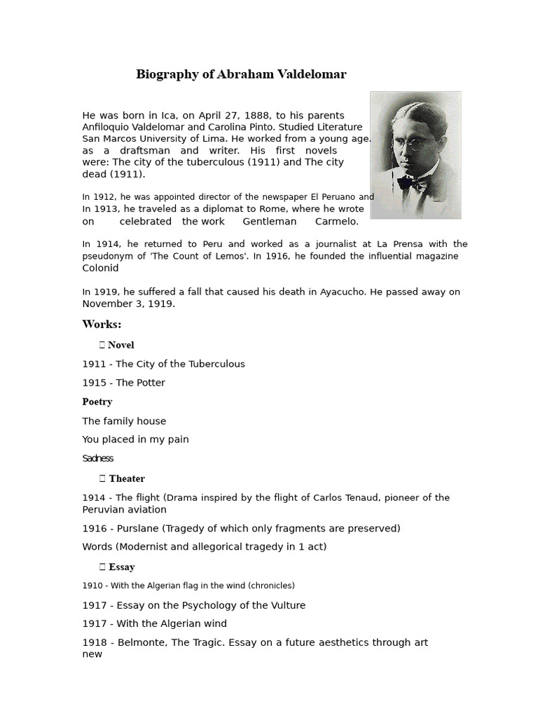 Biography of Abraham Valdelomar | PDF