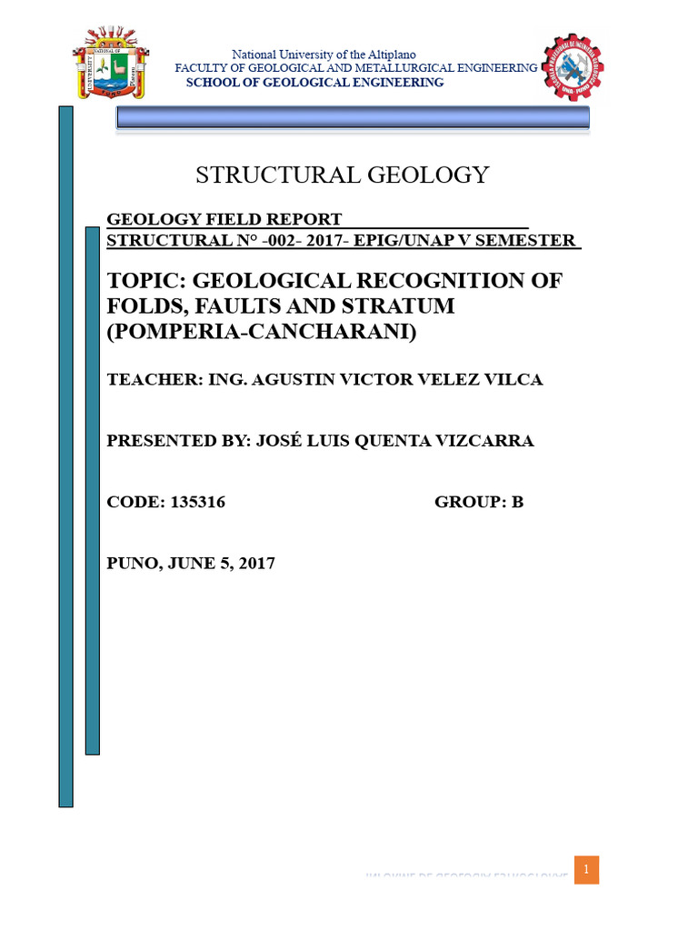 GEOLOGY STRUCTURAL Report For Presentation | PDF | Andes | Sedimentary Rock