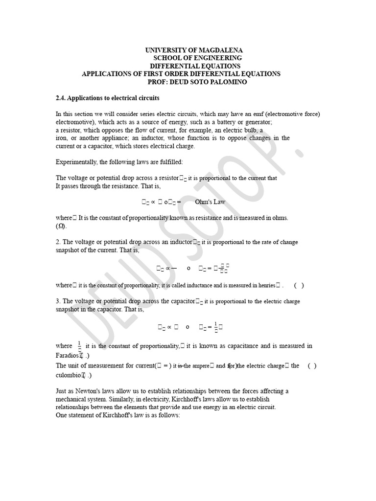 First Order Differential Equations in Circuits | PDF | Electrical ...