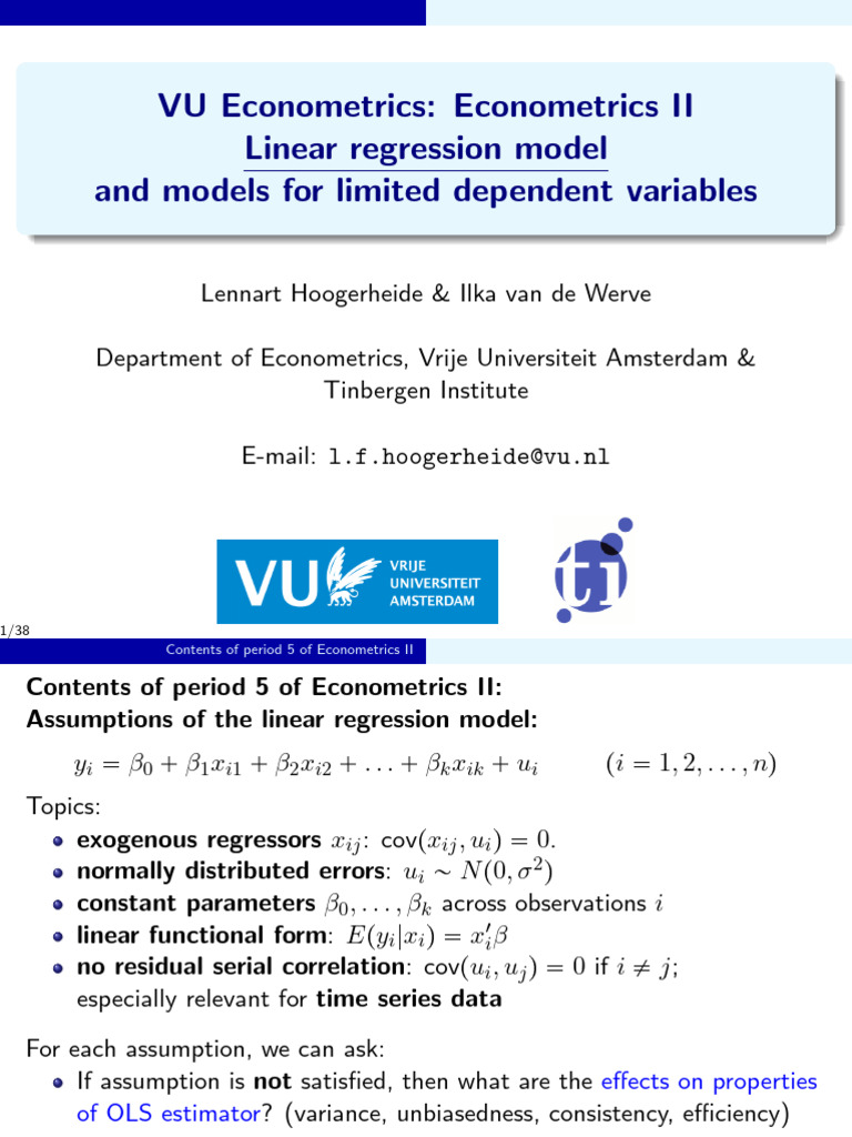 Lecture 5 (VU Econometrics II 2022) | PDF | Econometrics | Ordinary ...
