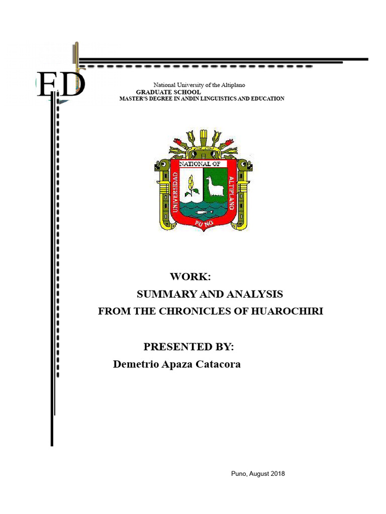 Summary and Analysis of The Chronicles of Huarochiri | PDF | Inca ...