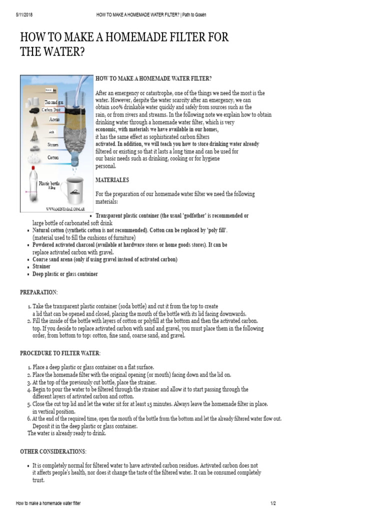 Homemade Water Filter Guide | PDF | Water | Drinking Water