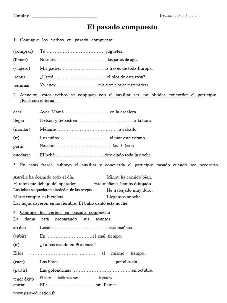 Ejercicios de Pasado Compuesto en Francés | PDF | Verbo | Lingüística