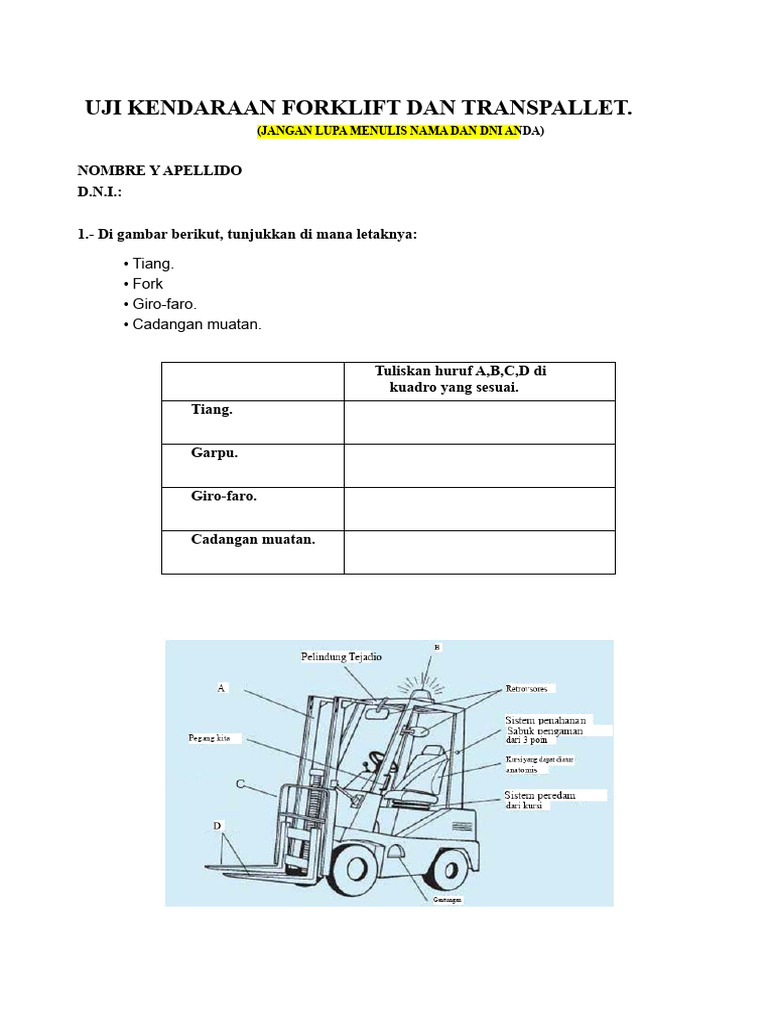 Ujian Truk Forklift Dan Transpaleta. | PDF