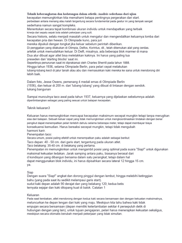 Teknik Start dan Finish Atletik | PDF