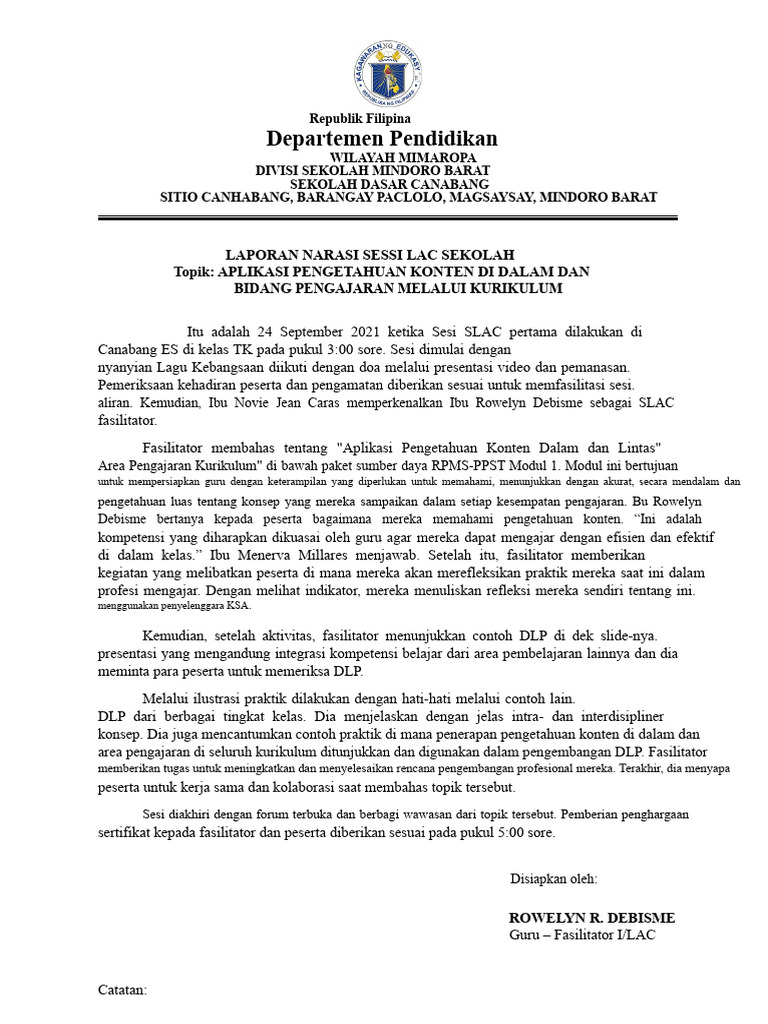 Laporan Narasi Slac Tentang Modul PPST-RPMS 1 | PDF
