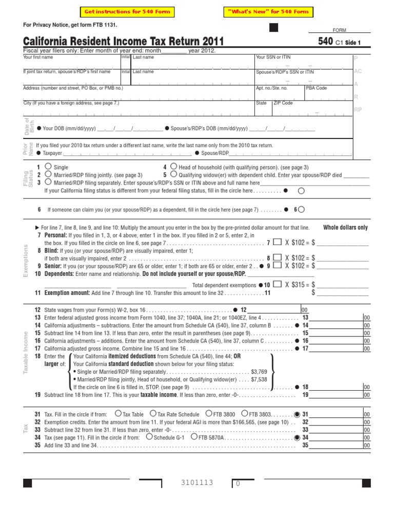 California Resident Income Tax Return 2011: Fiscal Year Filers Only ...
