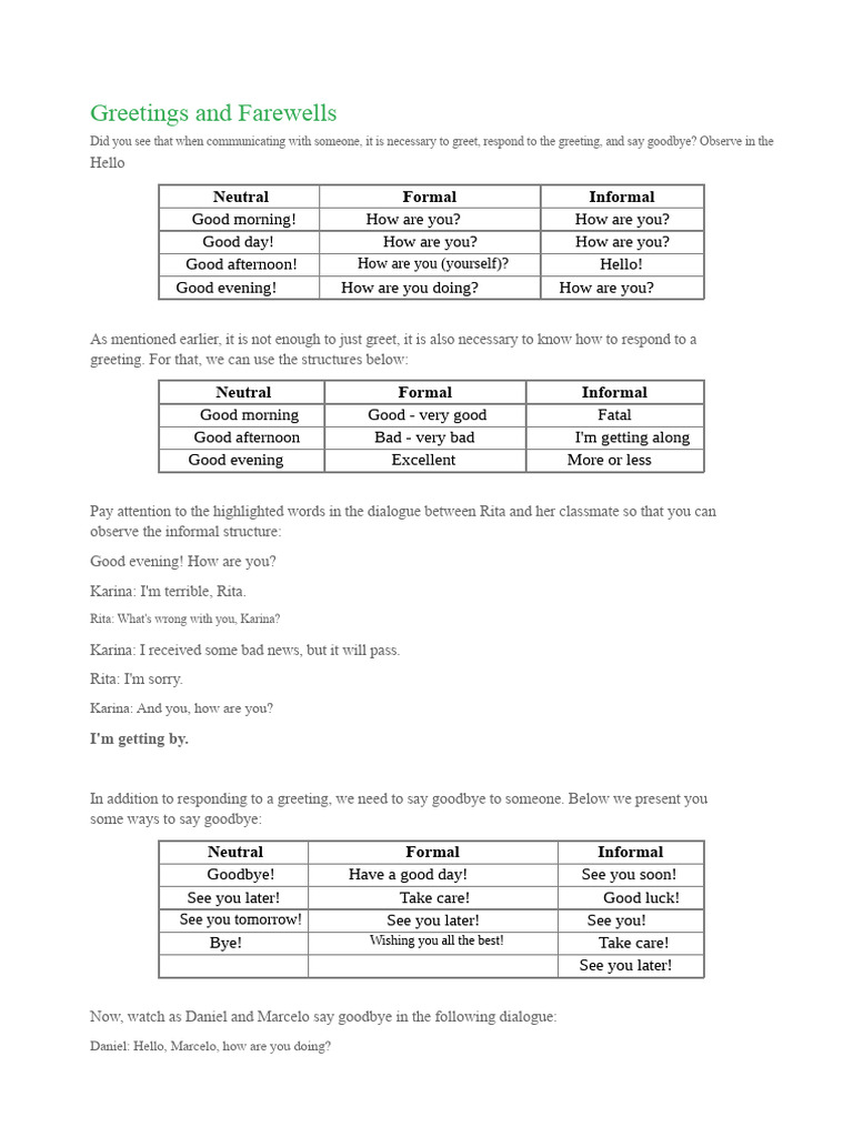 English Greetings and Goodbyes | PDF | Grammatical Conjugation ...