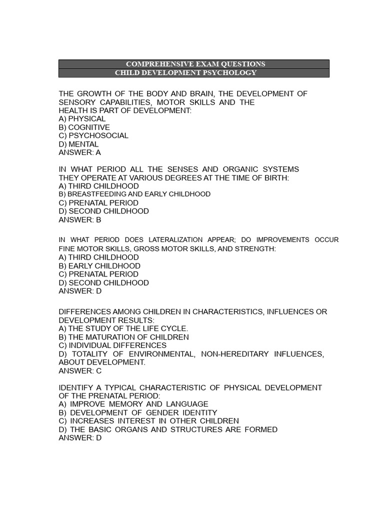 Child Development Psychology Exam Questions | PDF | Dna | Nucleotides