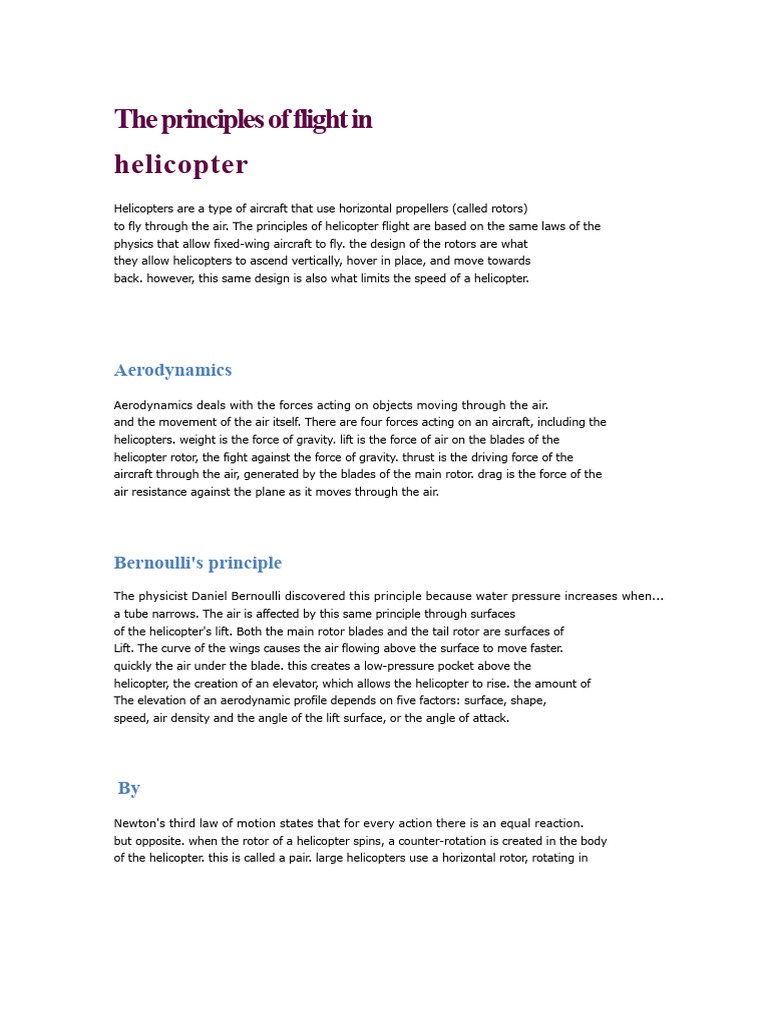 The Principles of Flight in A Helicopter | PDF | Helicopter ...