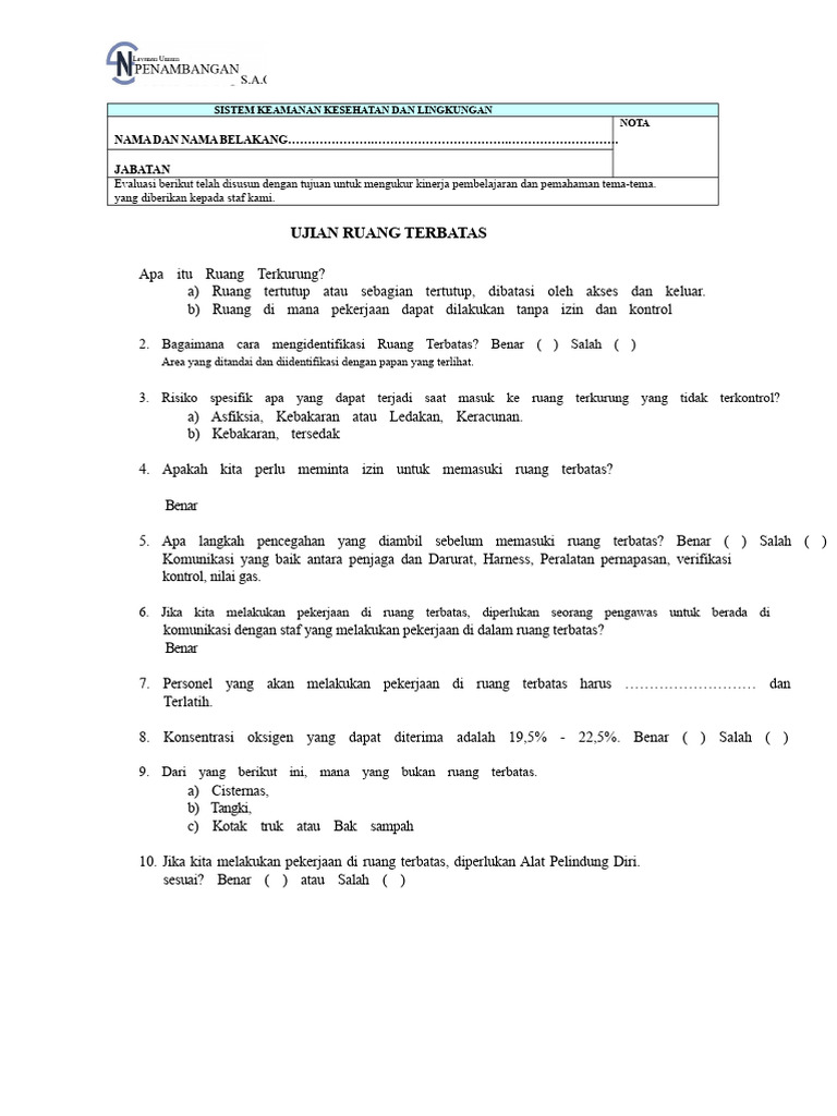 Evaluasi Keamanan Ruang Terbatas | PDF