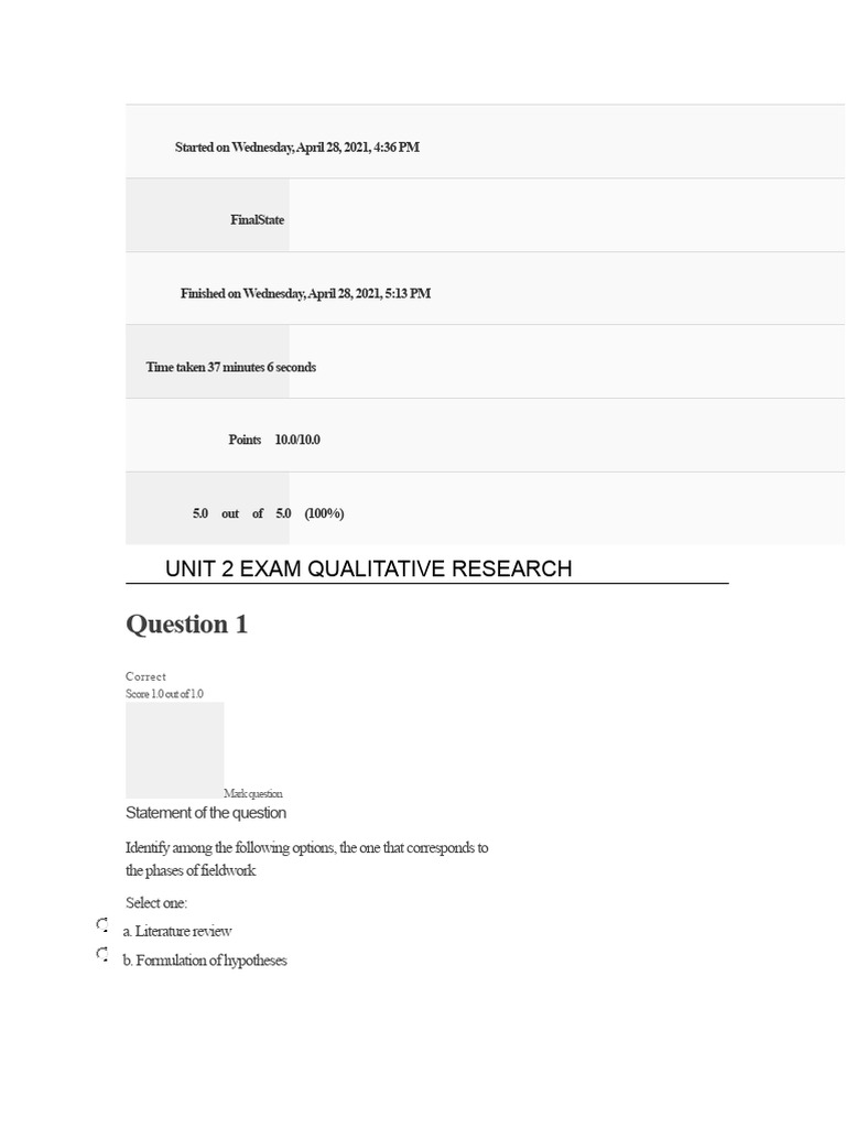 Test Unit 2 Qualitative Research | PDF | Hypothesis | Qualitative Research