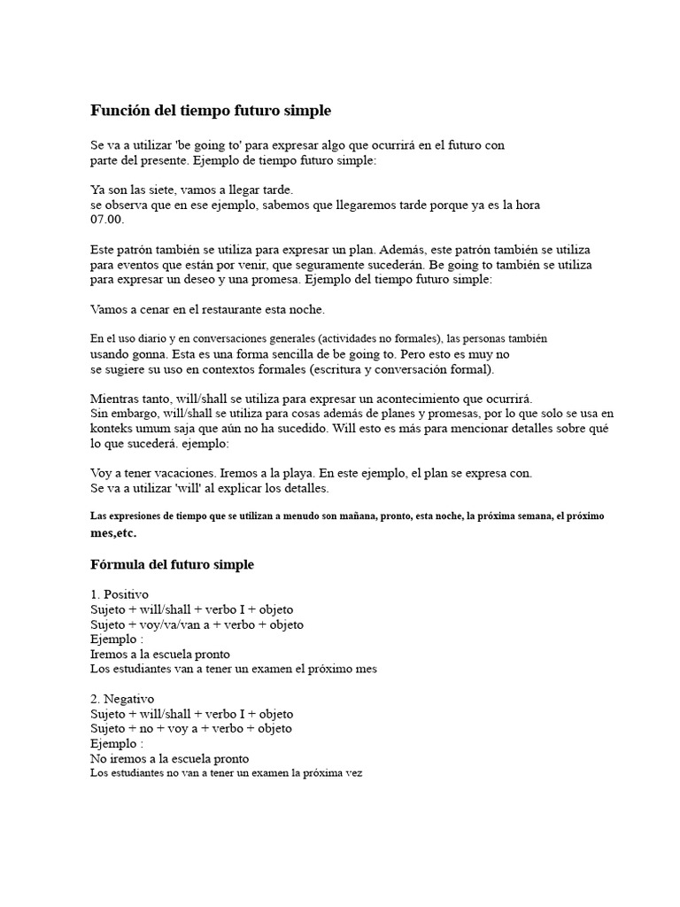 Uso del Tiempo Futuro Simple en Inglés | PDF | Asunto (gramática) | Verbo