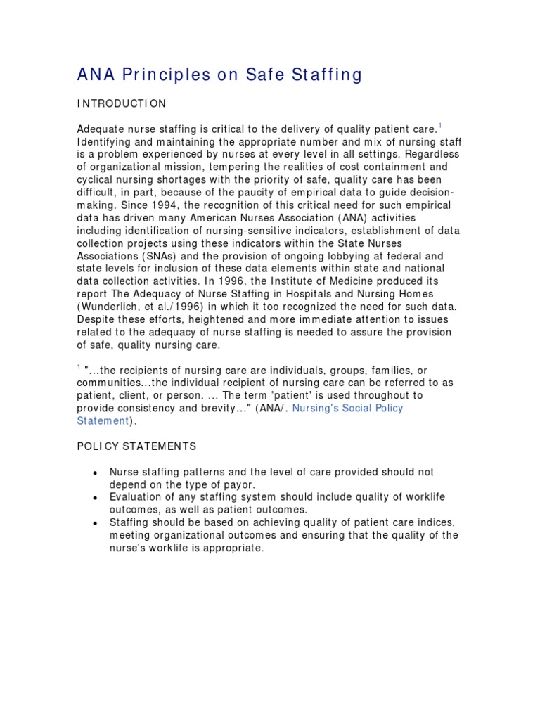 ANA Principles On Safe Staffing | PDF | Nursing | Competence (Human ...