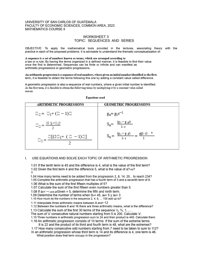 Sequences and Series Worksheet 2023 | PDF | Arithmetic | Numbers