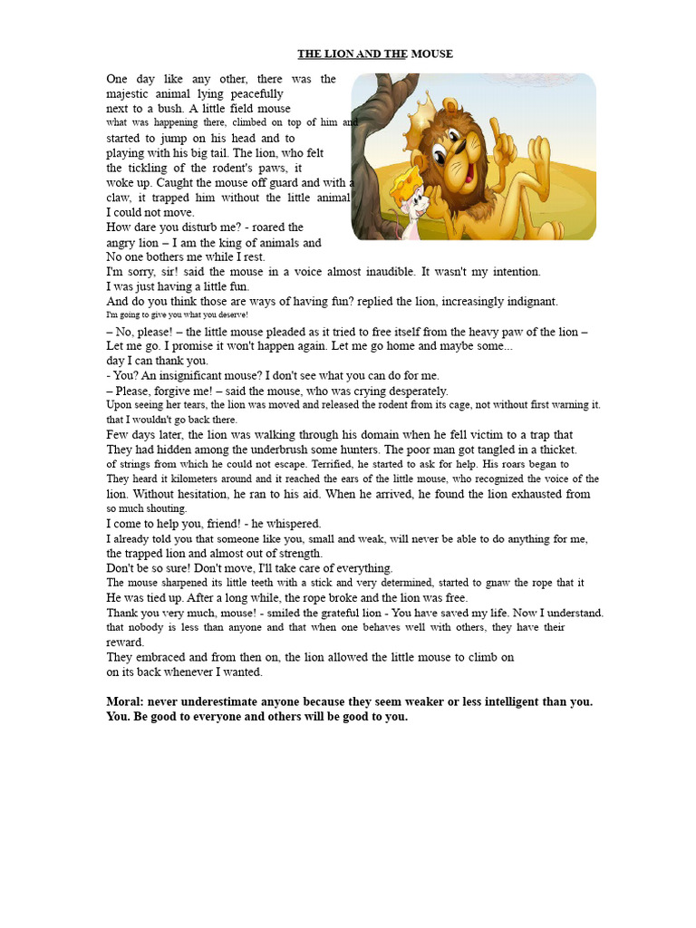 The Lion and The Mouse Fable | PDF