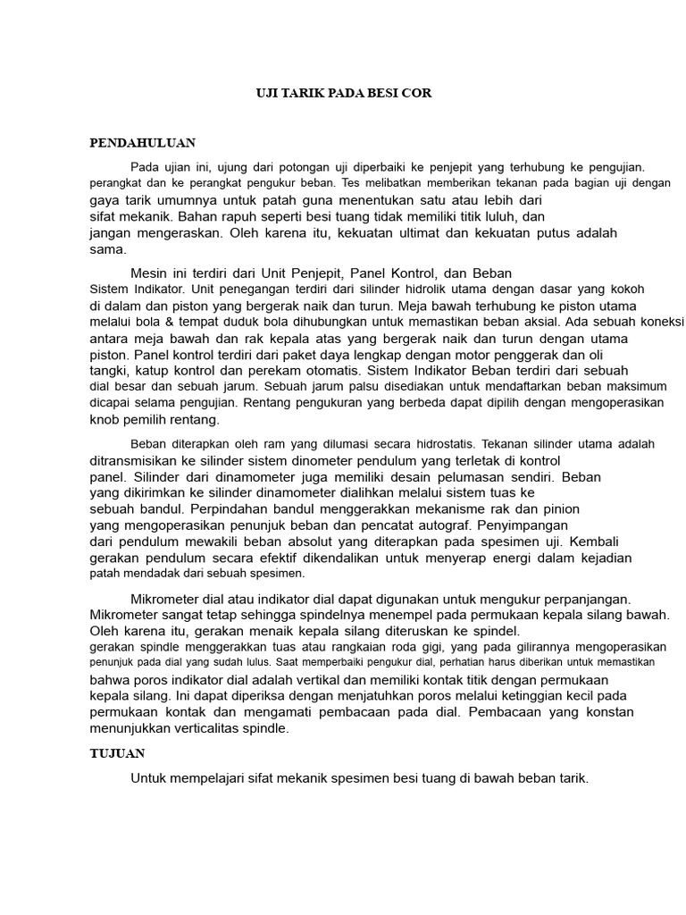 Uji Tarik Besi Cor: Metode dan Hasil | PDF