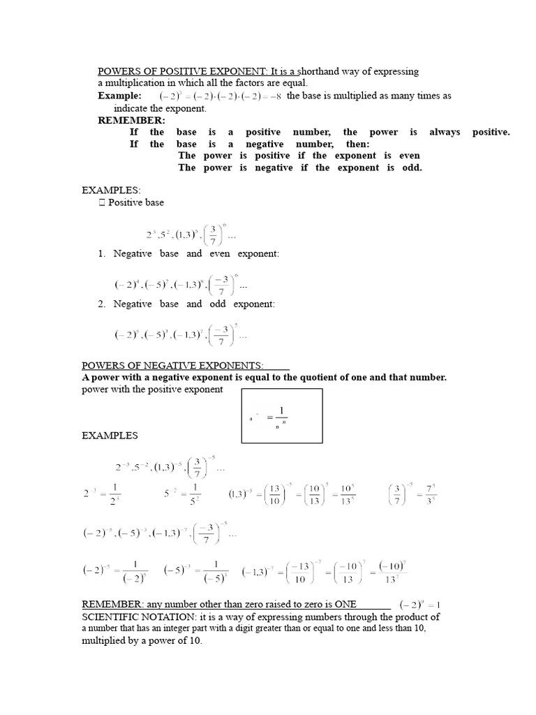 Powers With Positive and NEGATIVE Exponents - SCIENTIFIC NOTATION 3rd | PDF