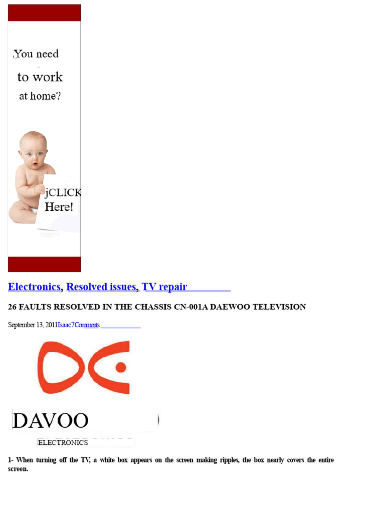 26 Resolved Issues in The Chassis Cn-001a Daewoo Television | PDF | Electronics | Electrical ...
