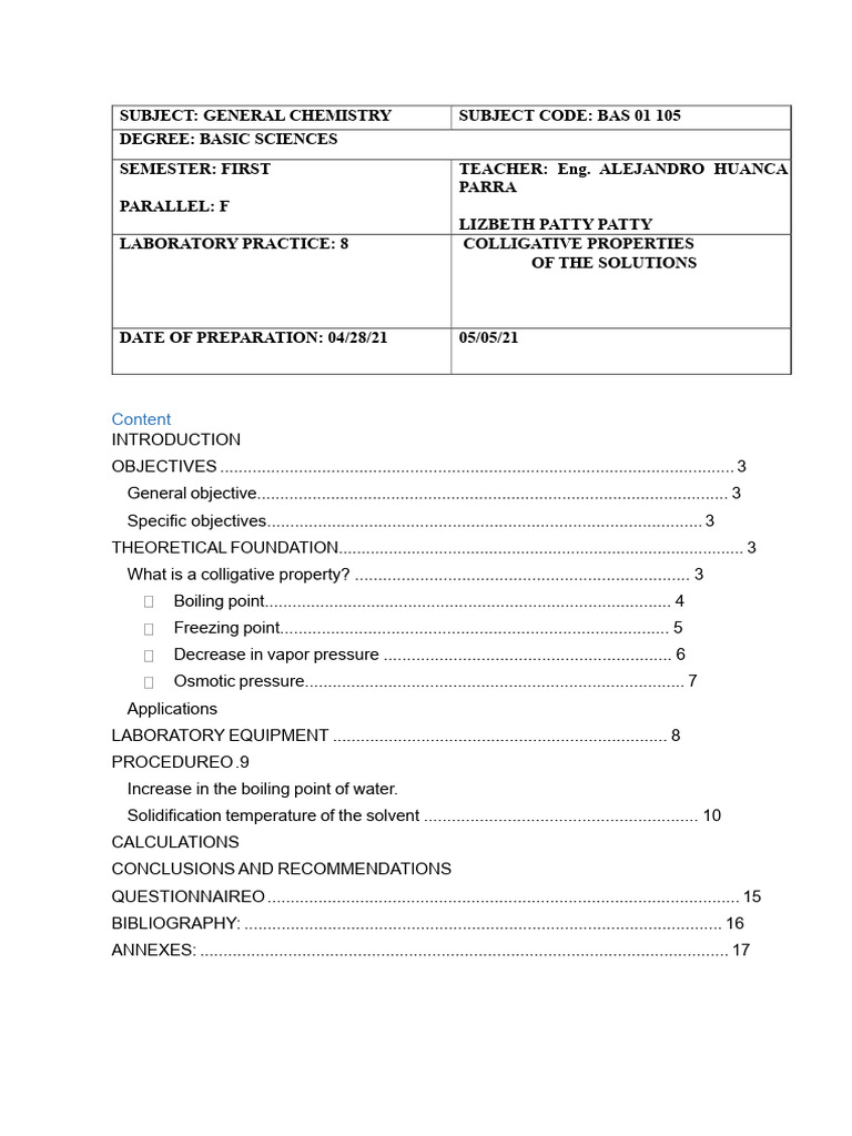 Colligative Properties in Solutions Lab | PDF | Liquids | Physical Sciences