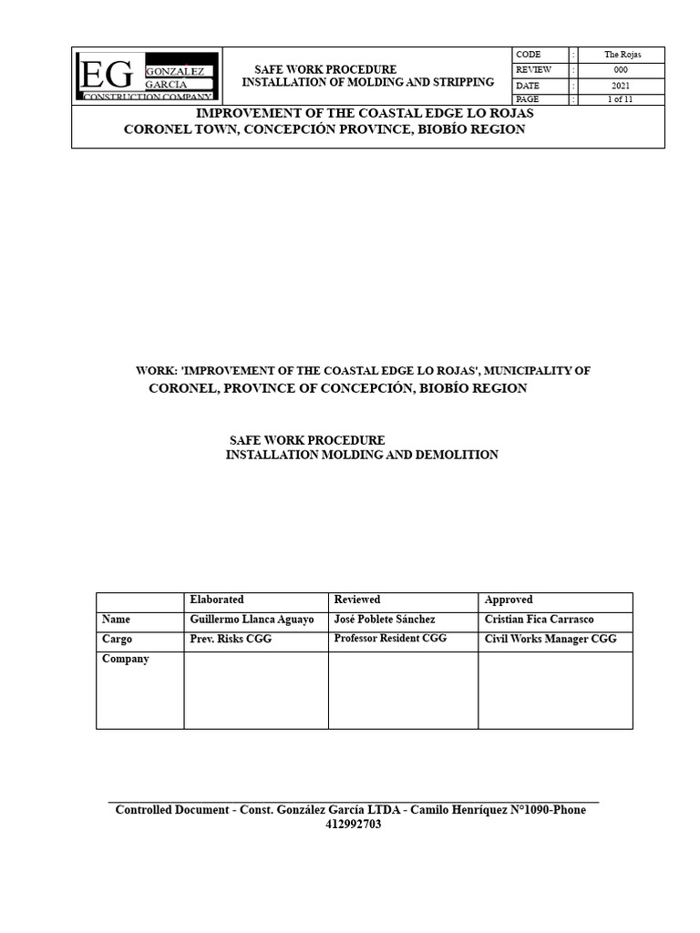 Safe Work Procedure For Formwork Installation and Stripping | PDF ...
