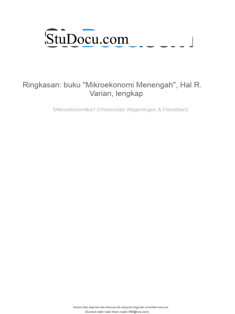 Ringkasan: Buku "Mikroekonomi Menengah", Hal R. Varian, Lengkap | PDF