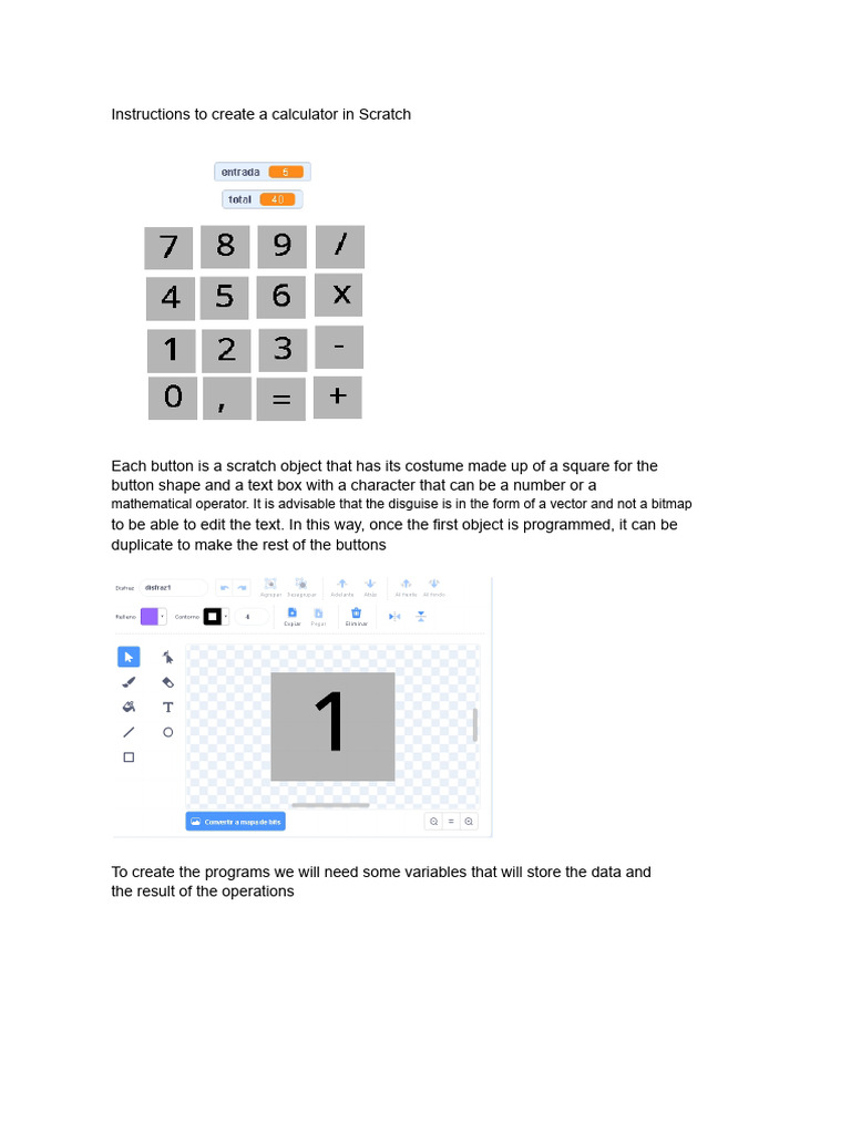 Create a Scratch Calculator Tutorial | PDF | Numbers | Calculator