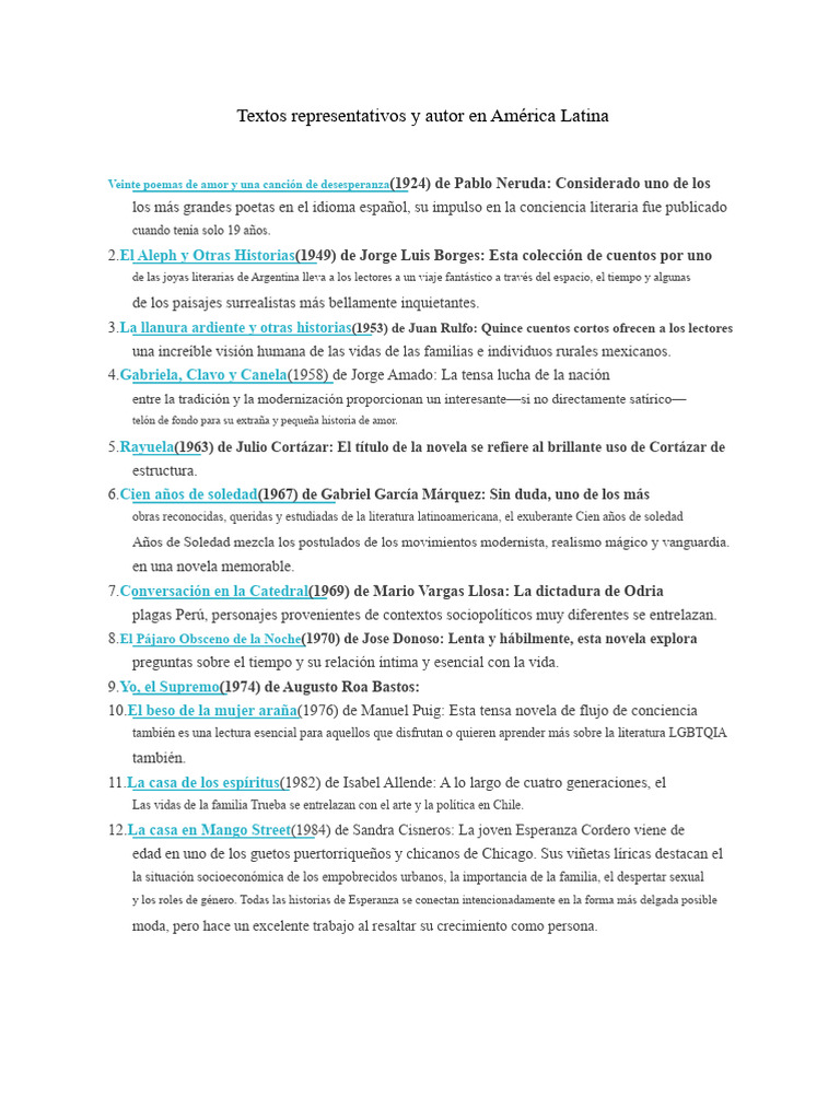 Autores Famosos de América Latina y Textos Representativos | PDF ...