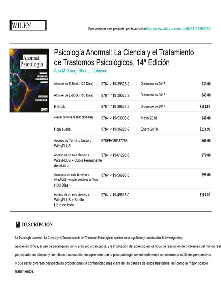 Wiley - Psicología Anormal - La Ciencia y Tratamiento de Los Trastornos ...