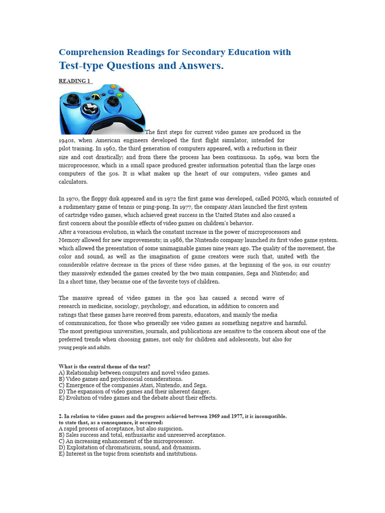 Comprehension Readings For Secondary School With Test-Type Questions ...