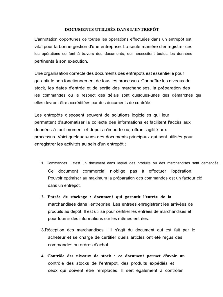 Documents essentiels pour la gestion d'entrepôt | PDF | Inventaire ...