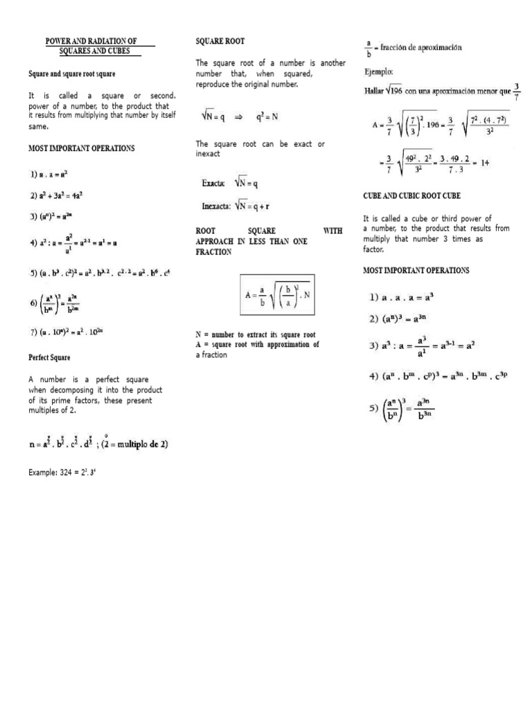 Power and Root of Squares and Cubes | PDF | Numbers | Square Root