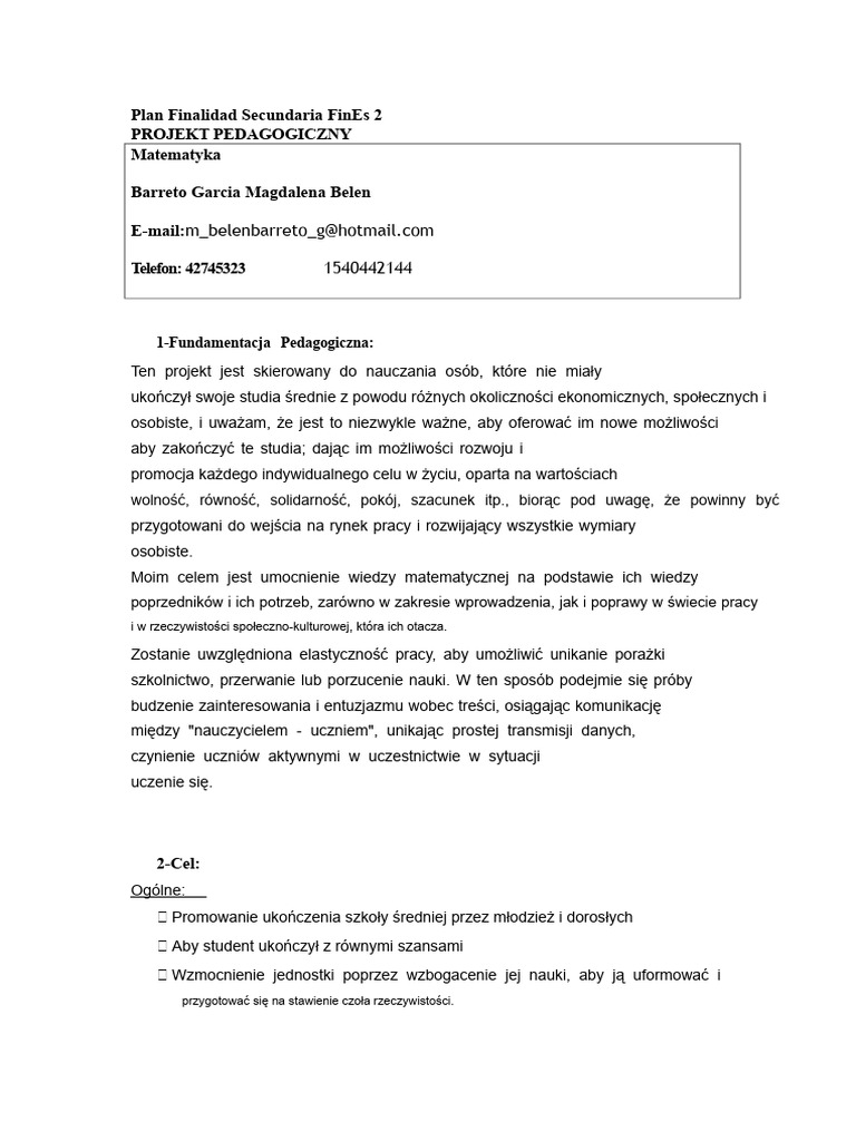 Kary 2 Struktura Projektu Pedagogicznego | PDF