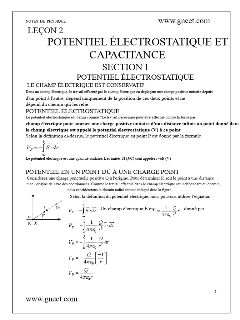 Potentiel Électrostatique Et Capacité | PDF | Électricité | Diélectrique