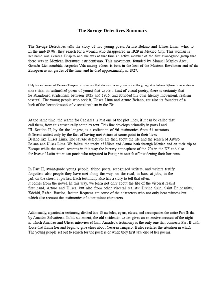 The Savage Detectives: A Summary | PDF | Writing