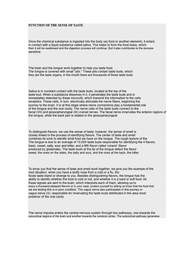 Function of The Sense of Taste | PDF | Taste | Senses