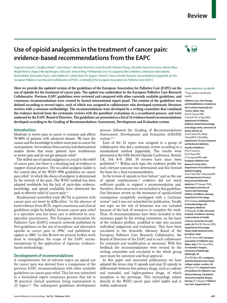 Guideline Pain EAPC 2012 | PDF | Opioid | Analgesic